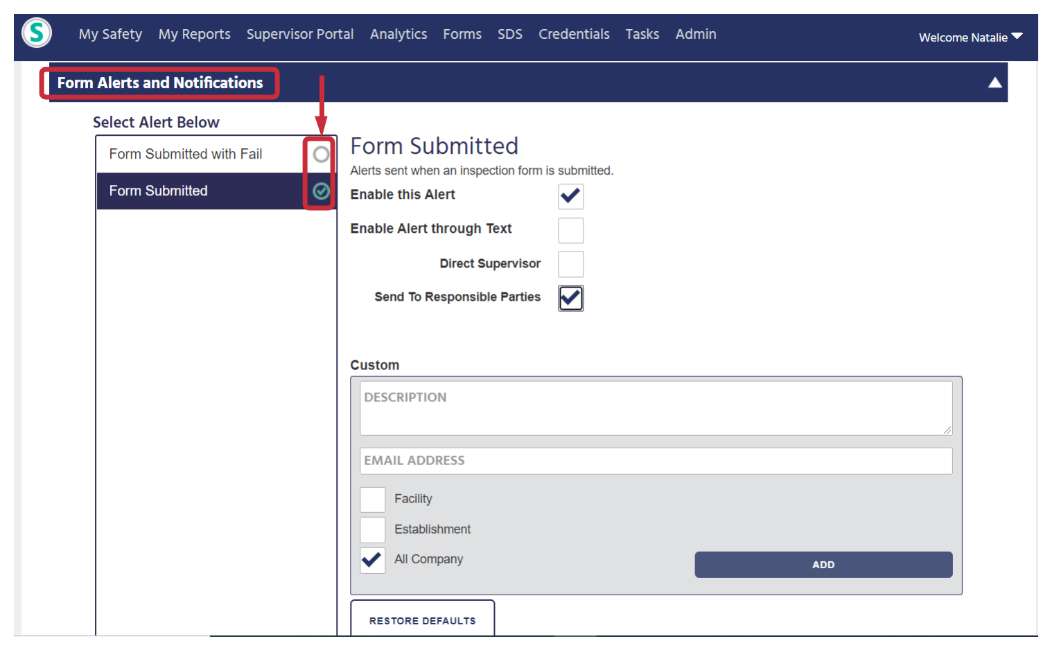 Form-Specific Alerts & Notifications